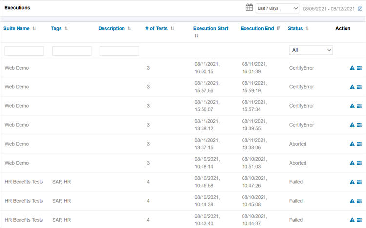 Viewing Suite Execution History In Continuous Testing Manager