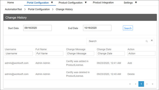 Viewing Change History In Worksoft Portal