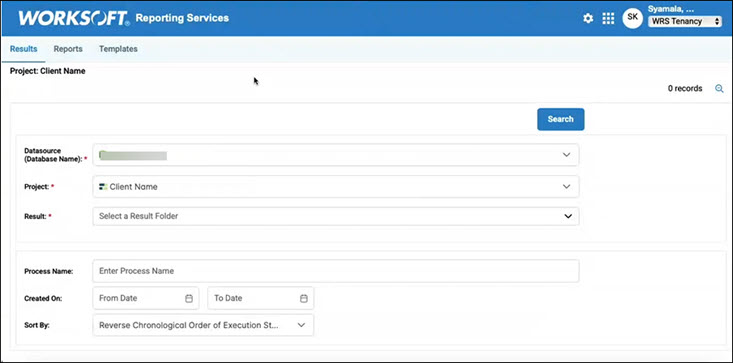 Selecting Results for a Report in Worksoft Reporting Services
