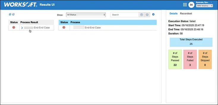 Selecting Results for a Report in Worksoft Reporting Services