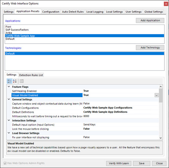Enabling Application Presets to Utilize Visual Model