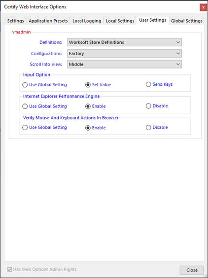 Configuring User Settings With The Certify Web Interface Options Tool